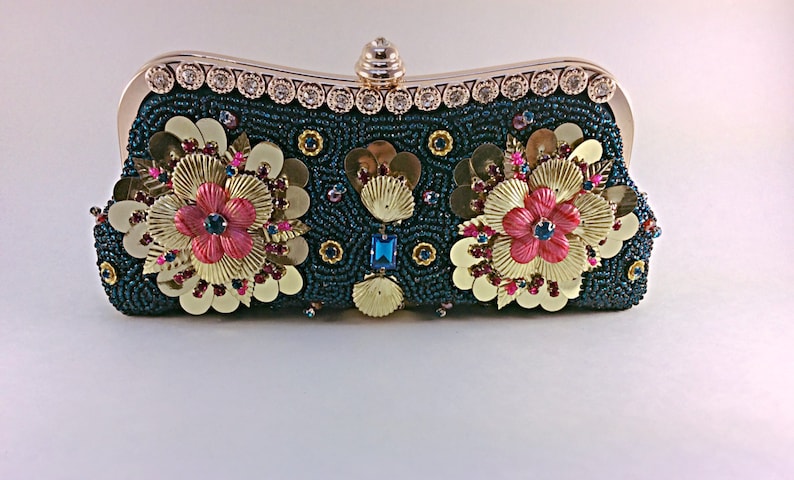 Heavily Beaded With Sequins Flower Clutch,hand Embroidery Clutch ...