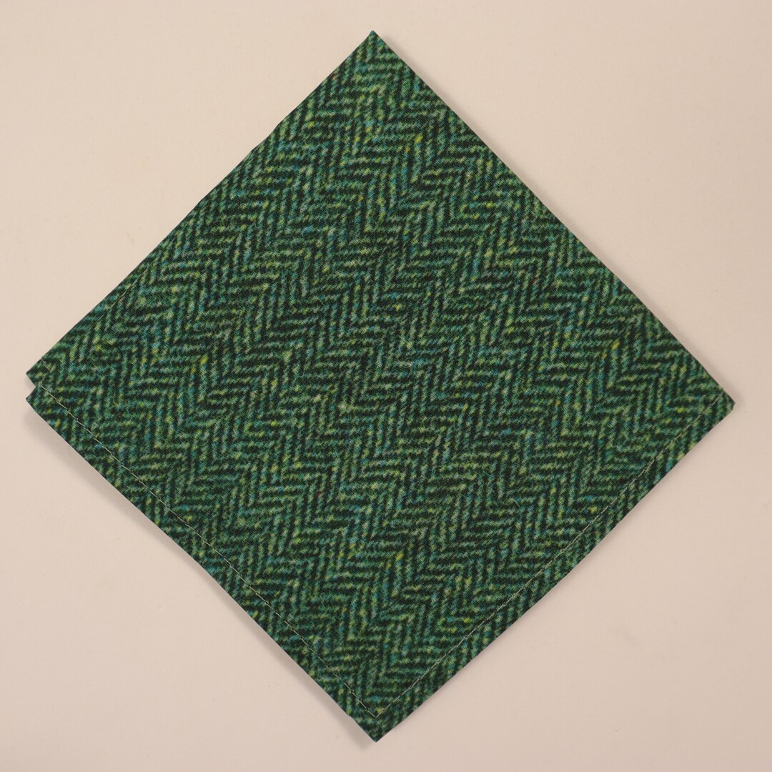Green Herringbone Print Cotton Pocket Square - Etsy