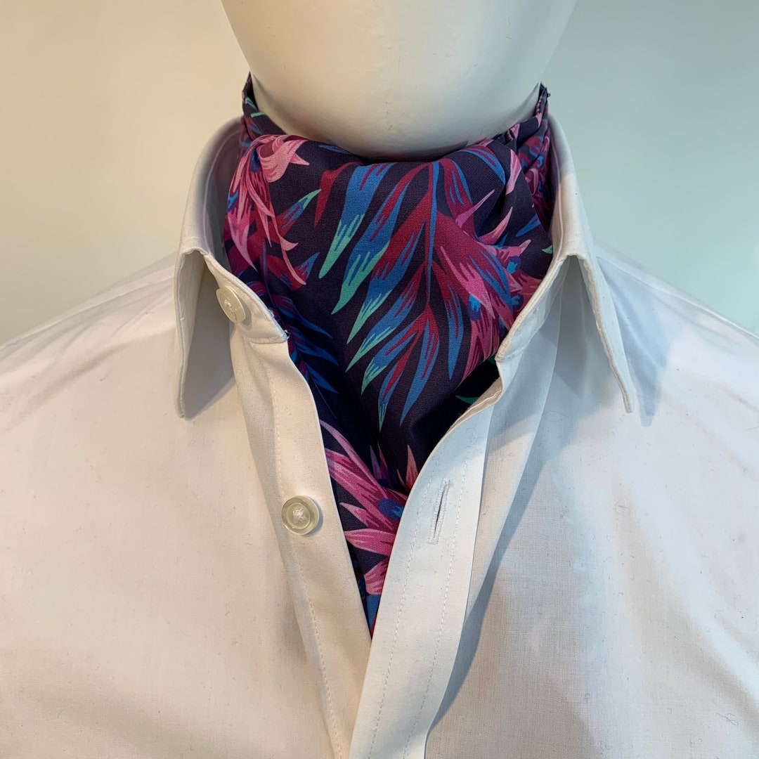 Bright Tropical Print Blue and Purple Ascot Cravat - Etsy