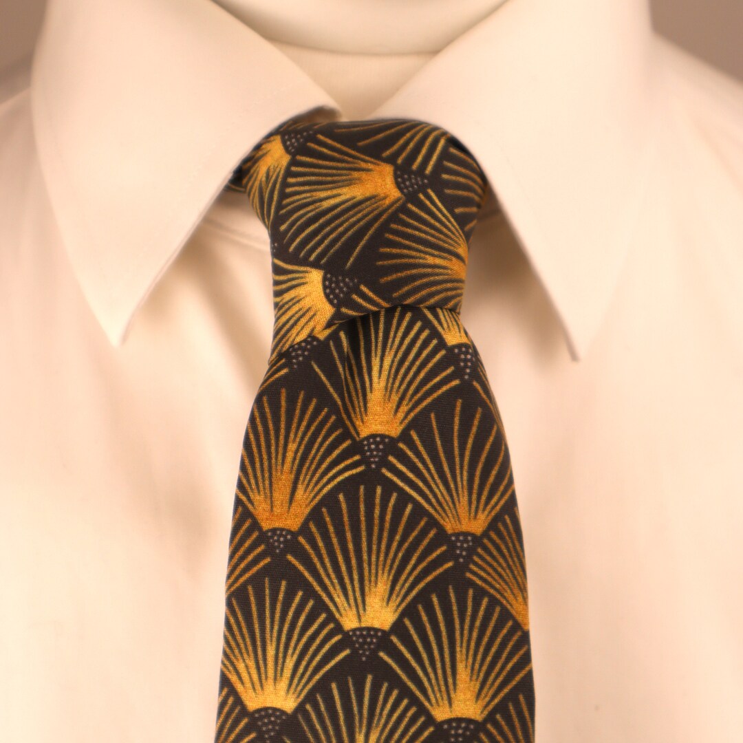 Art Deco Black Gold Print Cotton Neck Tie - Etsy