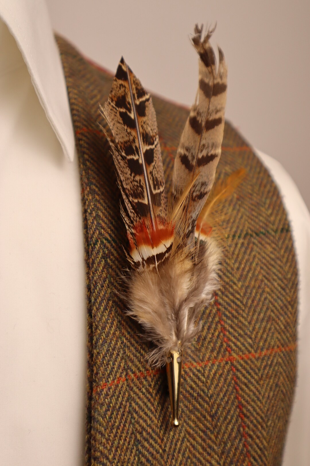 Pheasant Red Feather Hat Pin Brooch or Lapel Brooch Gold or Silver Pin ...