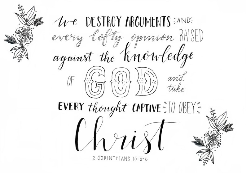Take every thought captive Bible Verse in Monochrome from 2 | Etsy