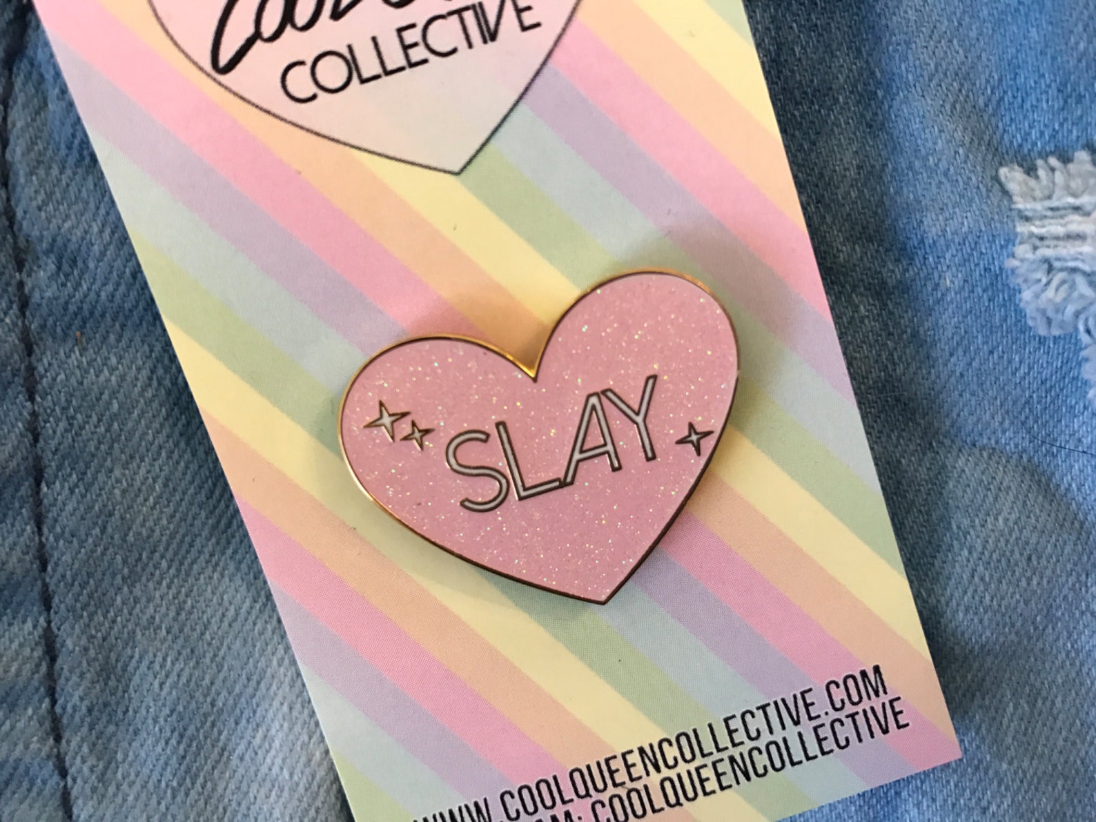 Slay Pink Glitter Enamel Pin - Etsy