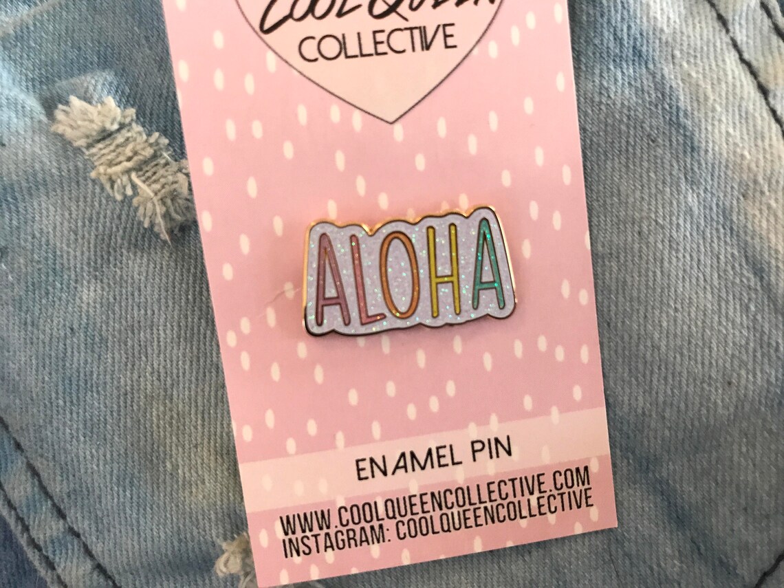 Aloha Rainbow Glitter Enamel Pin - Etsy