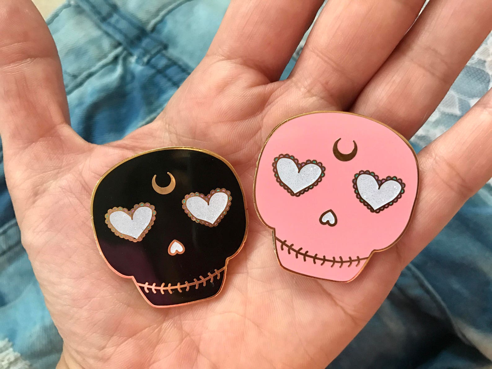 Cute Glitter Skull Enamel Pin - Etsy