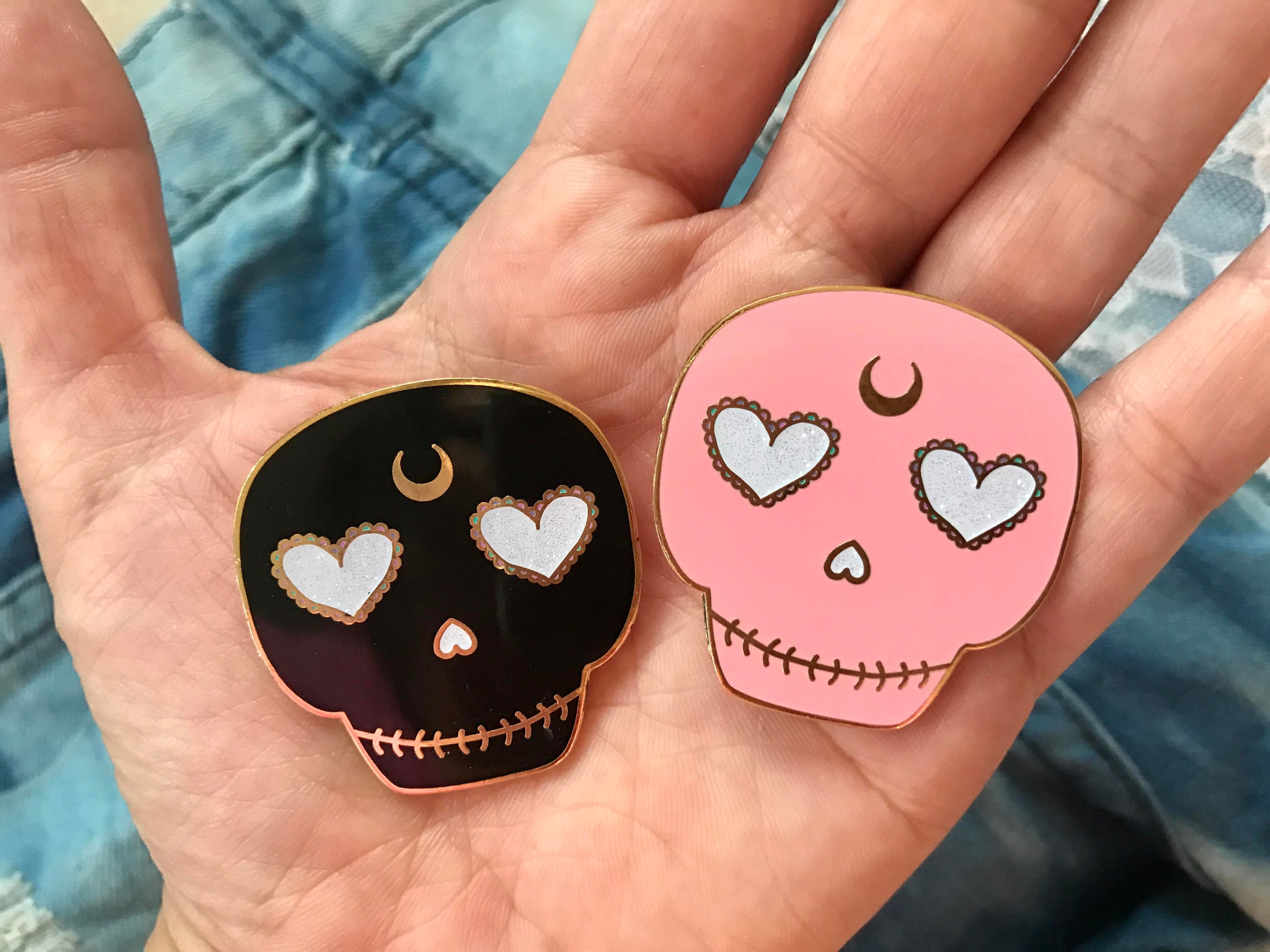 Cute Glitter Skull Enamel Pin - Etsy