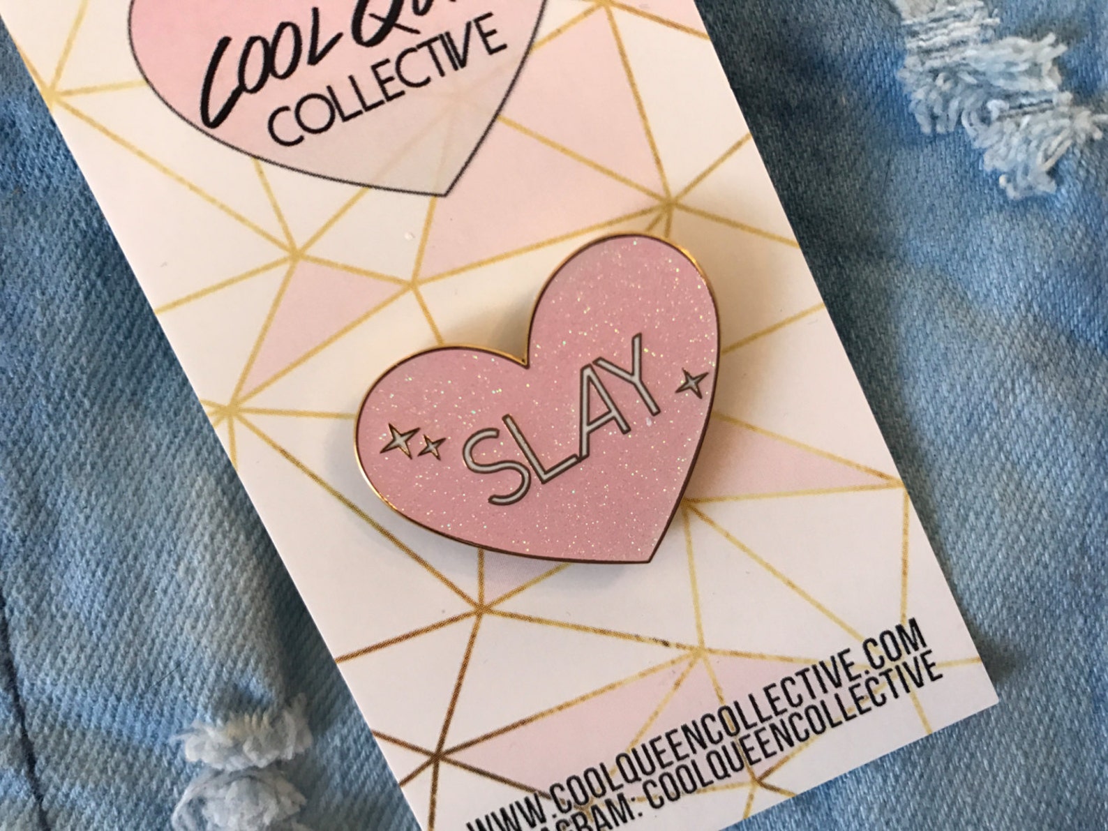 Slay Pink Glitter Enamel Pin - Etsy