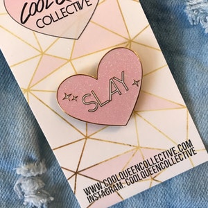 Slay Pink Glitter Enamel Pin - Etsy