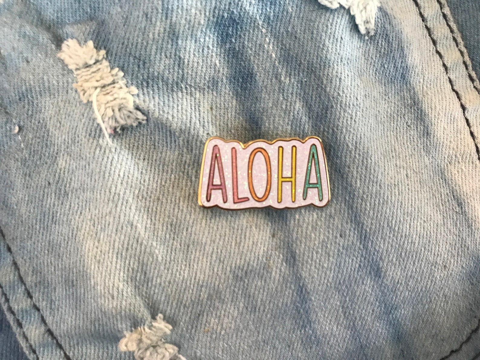 Aloha Rainbow Glitter Enamel Pin - Etsy