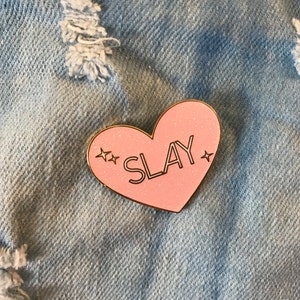 Slay Pink Glitter Enamel Pin - Etsy