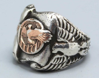 Vintage WWII Sterling Silver Military Ruptured Duck Mens Ring Size 11.5 ...