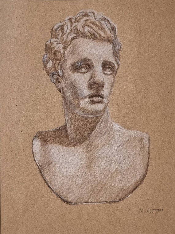 Grecian Male Drawing Bust Of Apollo, The Ancient Greek God. Stock