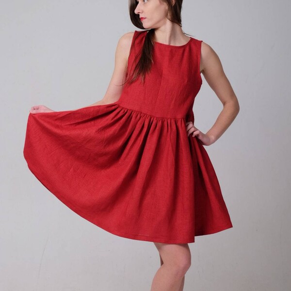Red Linen Dress - Etsy