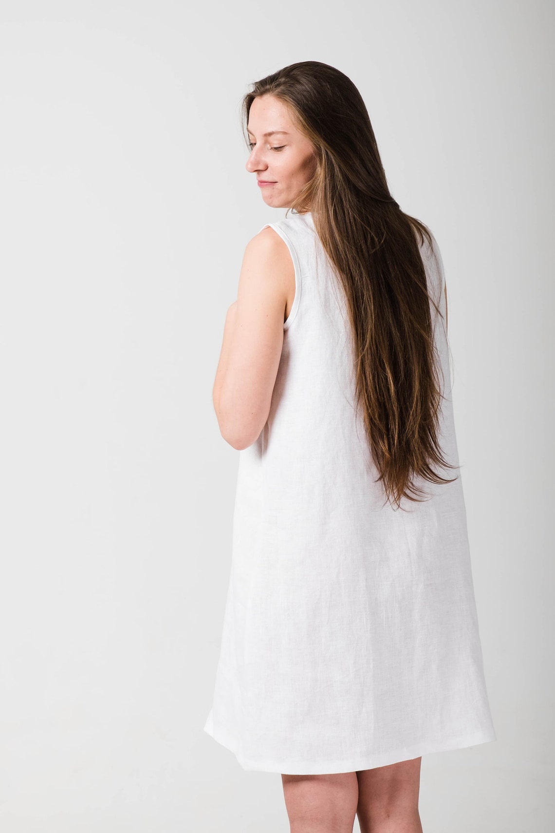 White Linen Dress Linen Mini Dress A Line Dress Linen Etsy