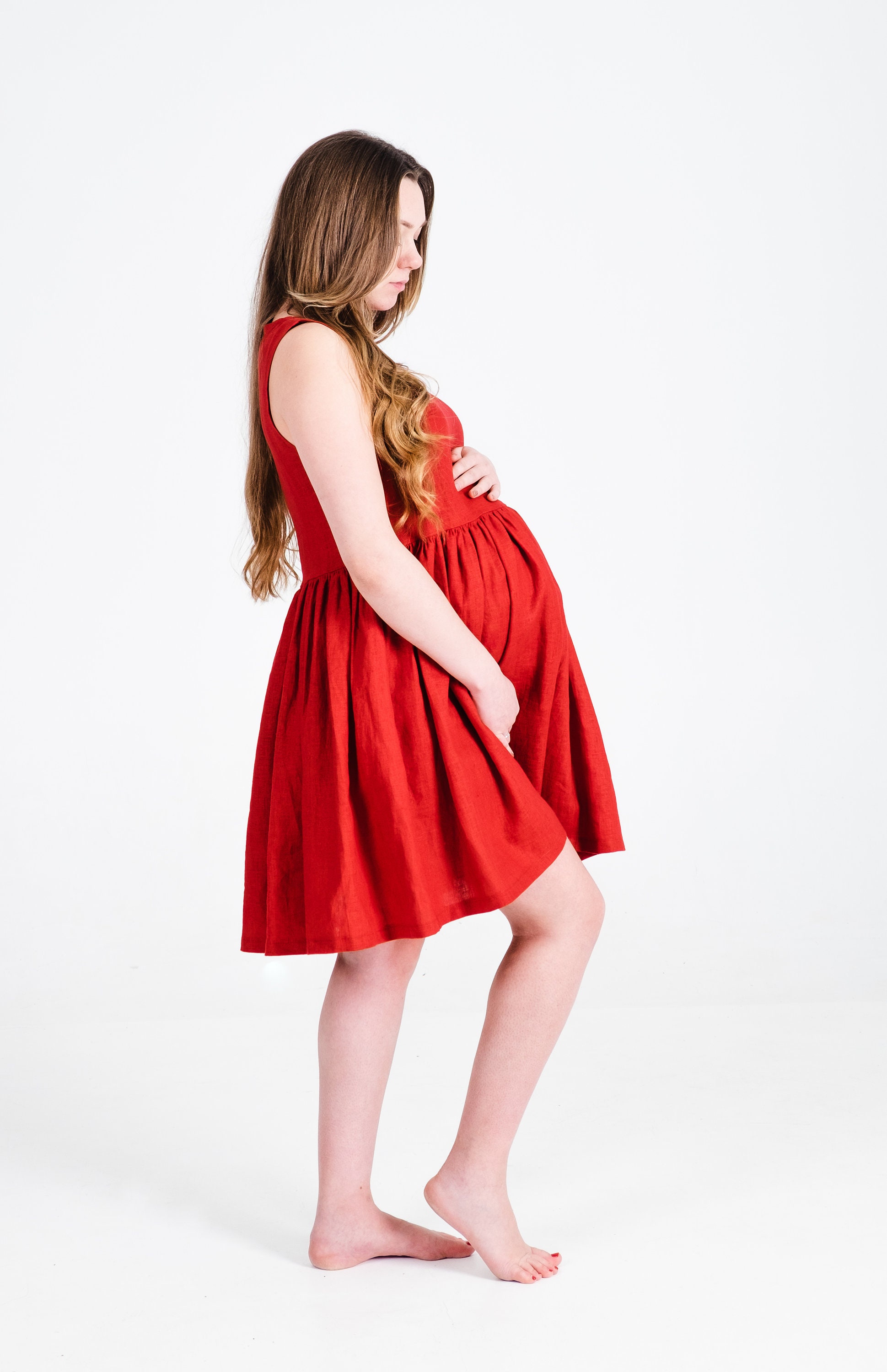Linen Red Maternity Dress Women Red Linen Dress Maternity | Etsy