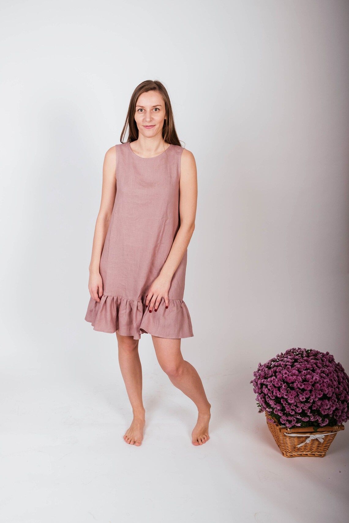 Ready to Ship, Linen Dress Women, Pink Linen Dress, Linen Ruffle Womens ...