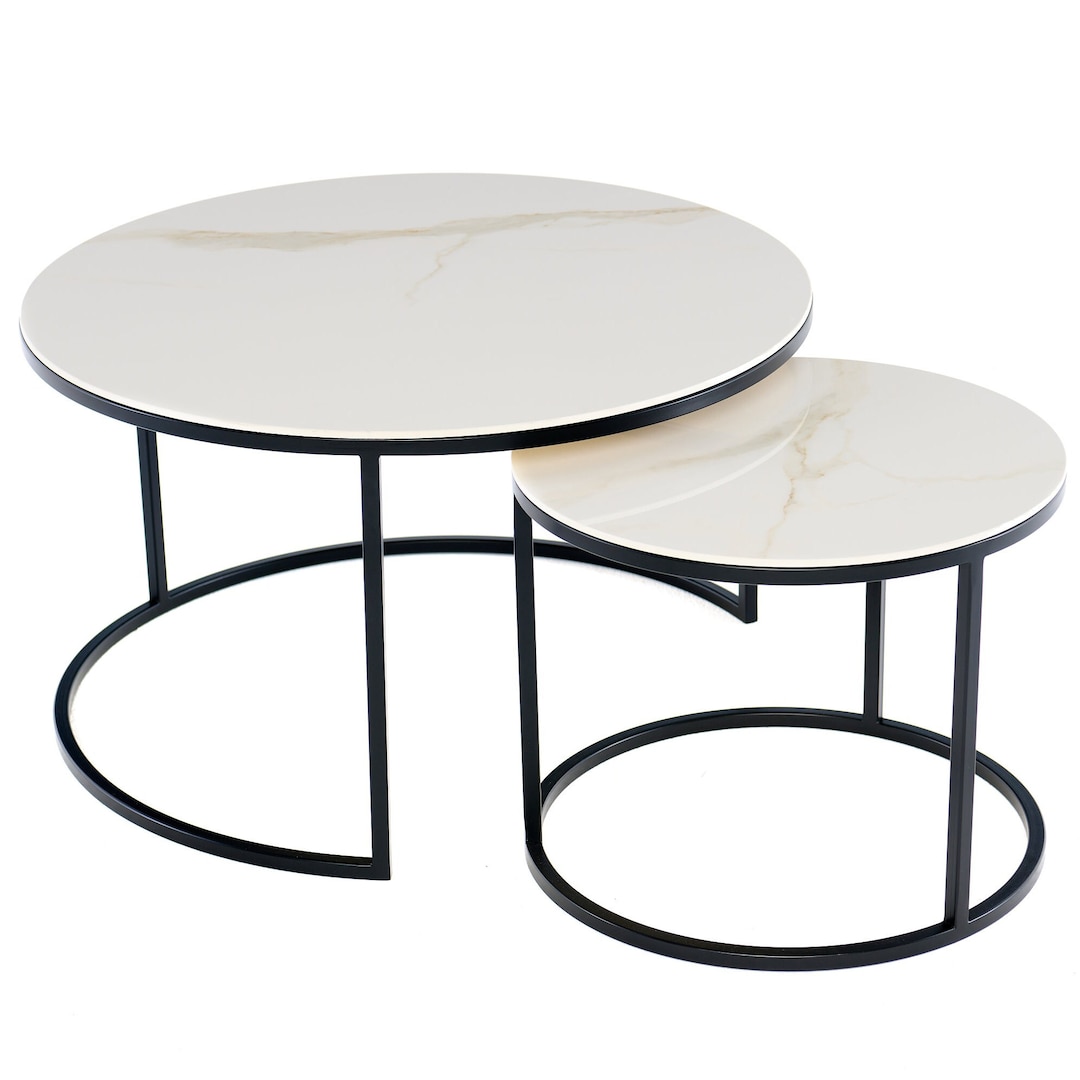 Modern Round Coffee Table Sintered Stone Top, Nesting Ceramic Coffee ...