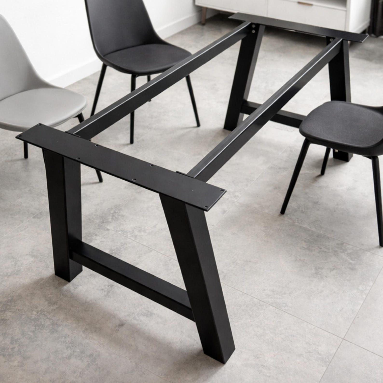 Modern Steel Dining Table Base, Durable Metal Legs With Crossbar, ALEX ...