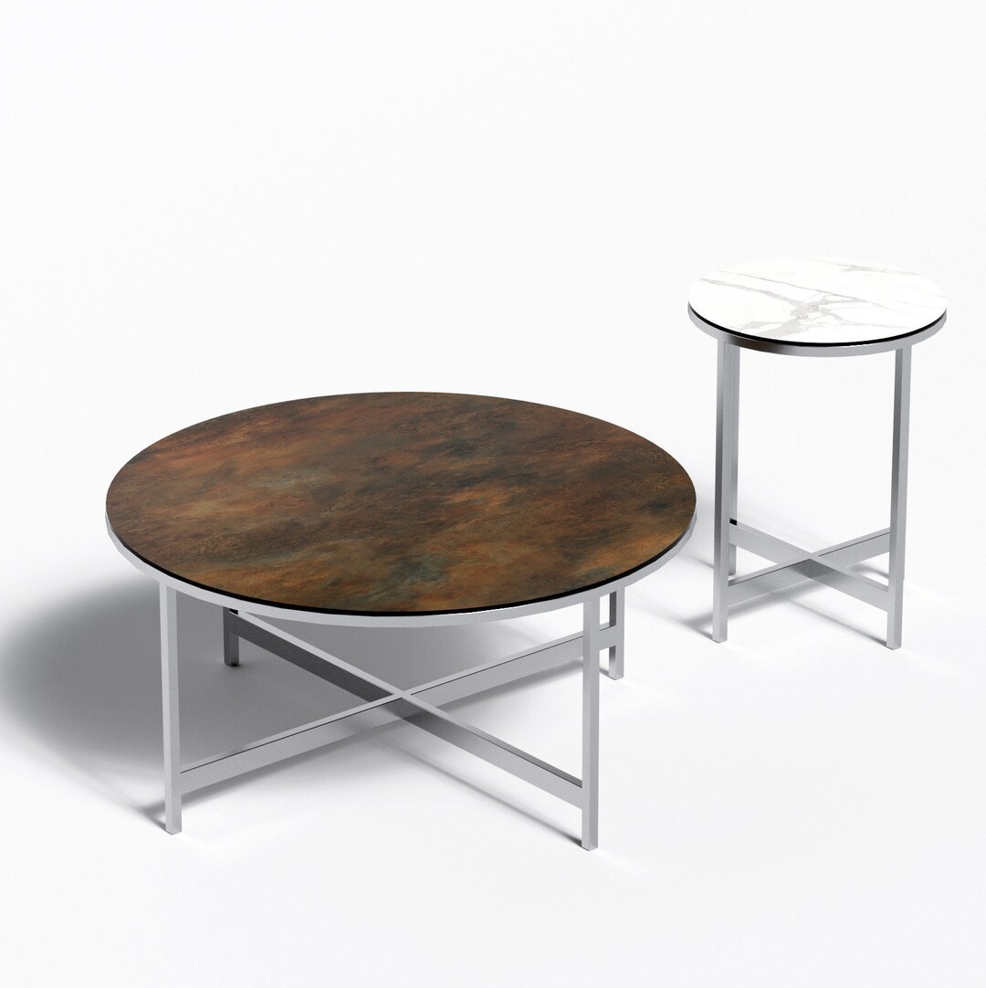 Round Coffee Table, Side Table With Stone Top, Handmade End Table ...