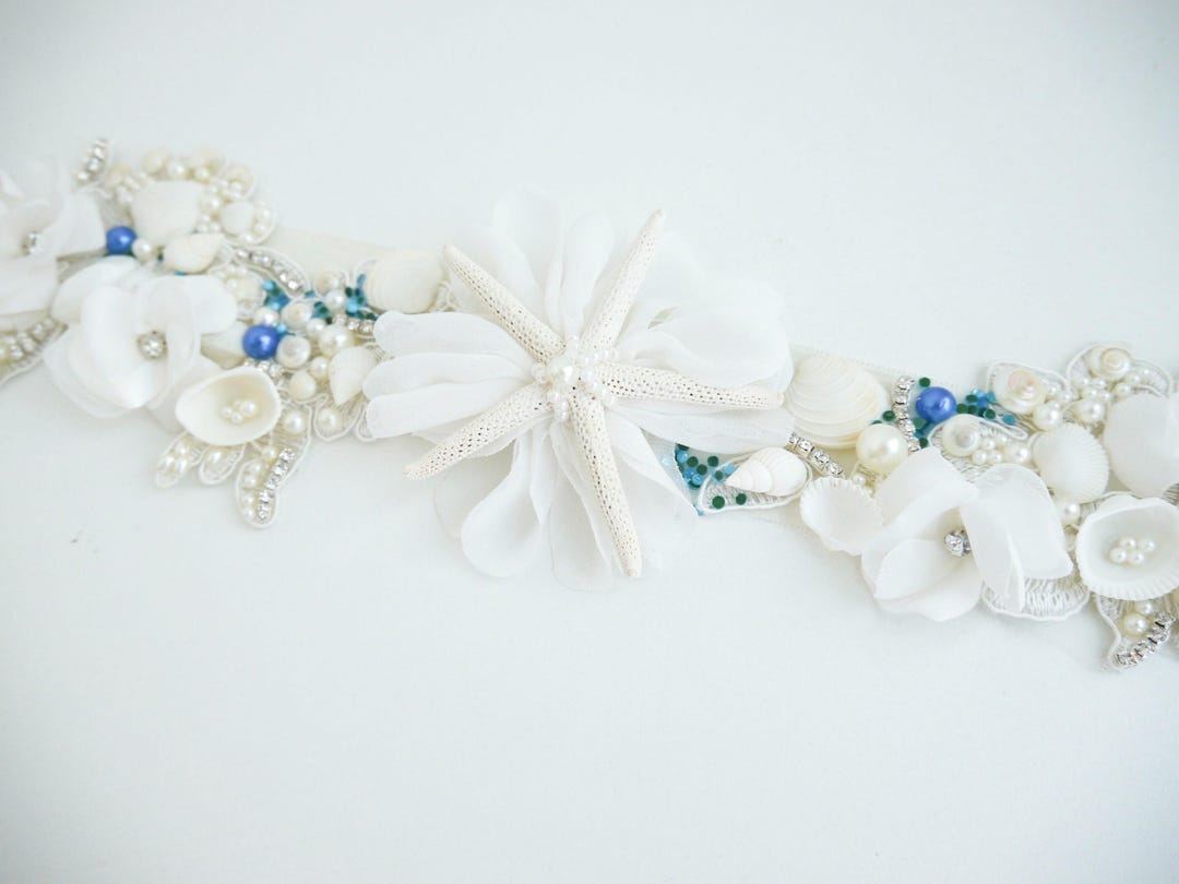 Turquoise Starfish Bridal Sash: Seashell Wedding Belt, Beach Bride ...