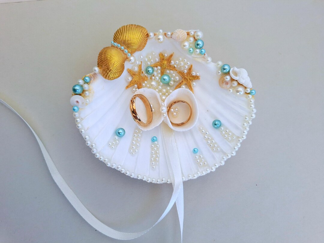 Gold Wedding, Romantic Sea Shell Ring Holder, Seashell Ring Holder ...