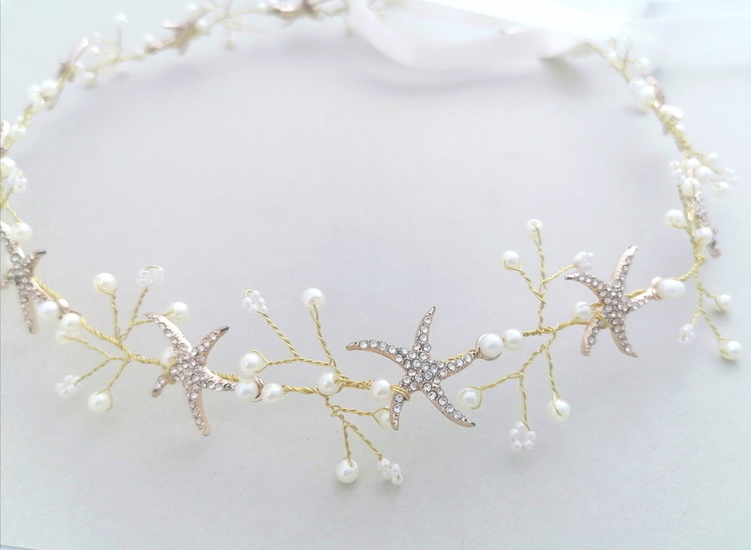 Starfish Gold Hair Vine, Beach Wedding, Shell Hair Accessories, Mermaid ...