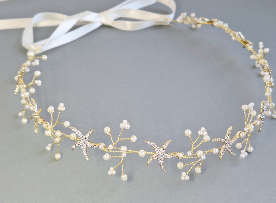 Gold Starfish Bridal Sash, Beach Wedding Belt, Seashell Dress Accessory ...