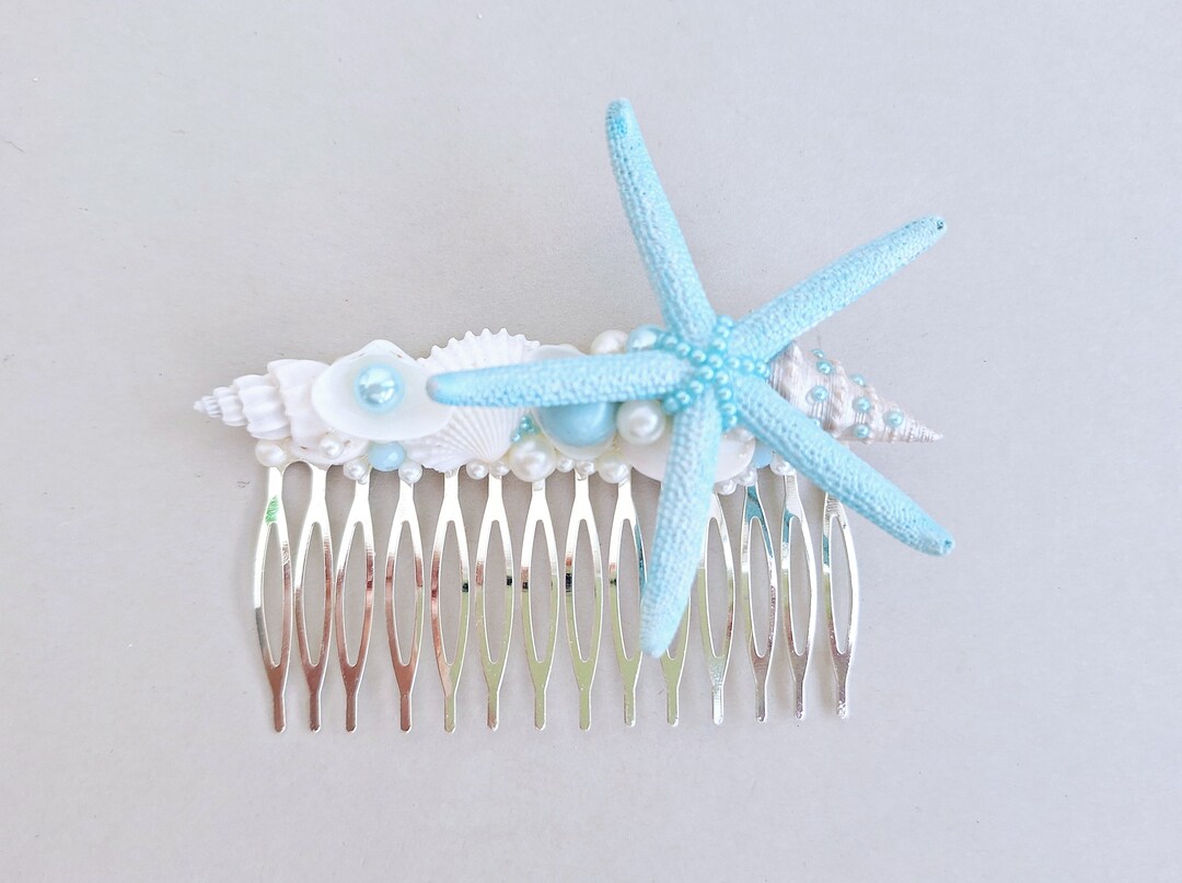 Baby Blue Comb, Beach Wedding, Sea Shell Hair Accessory, Seashell Hair ...