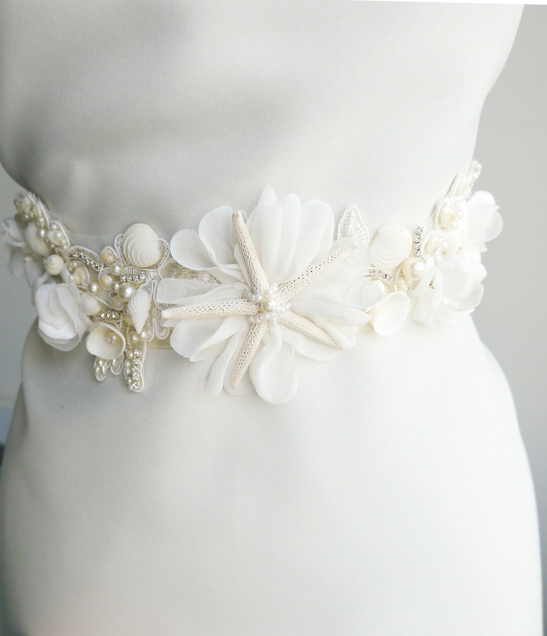 Starfish Wedding Sash, Shell Bridal Sash, Bridal Dress, Ivory Belt ...