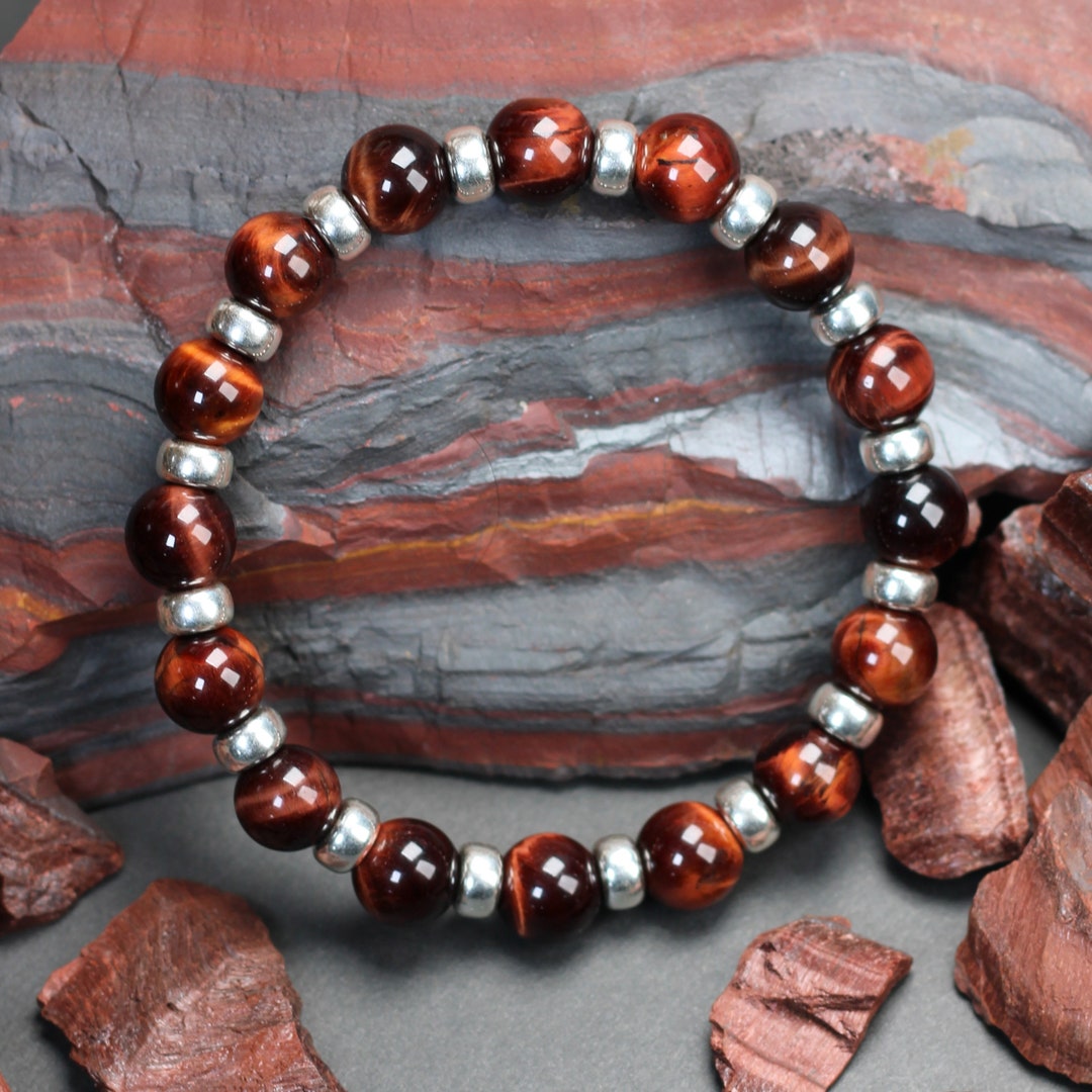 Red Tiger's Eye Chunky Posh Power Bracelet With Sterling Silver. Free ...