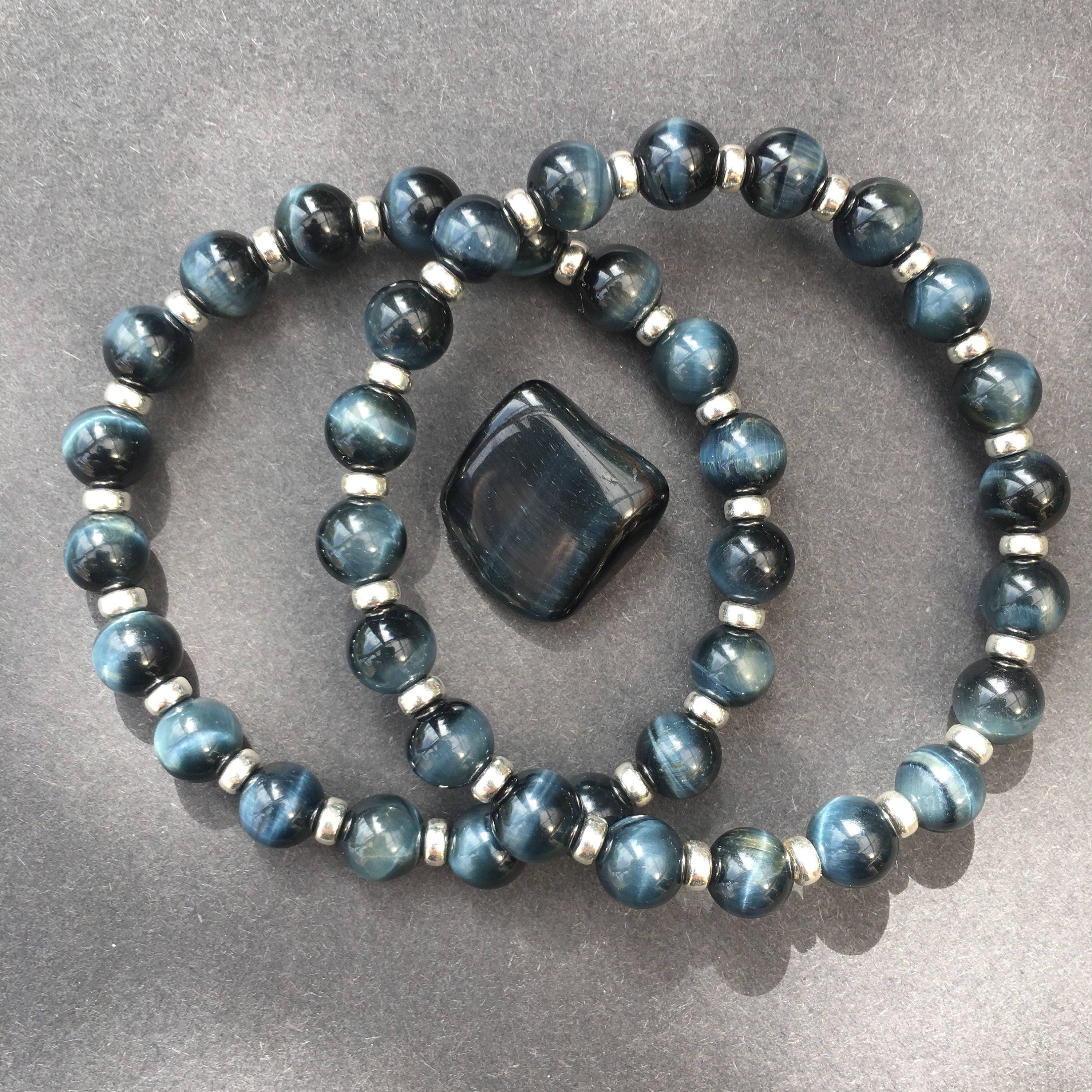 Blue Tigers Eye Posh Power Bracelet With Sterling Silver. | Etsy