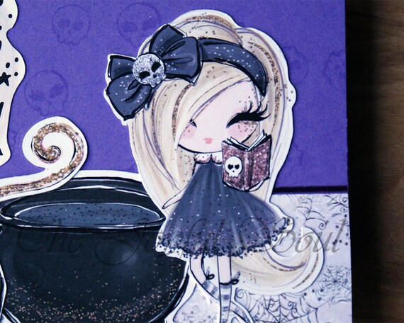 Pretty Halloween Card Spooky Scene Card Cute Halloween Card Witch ...