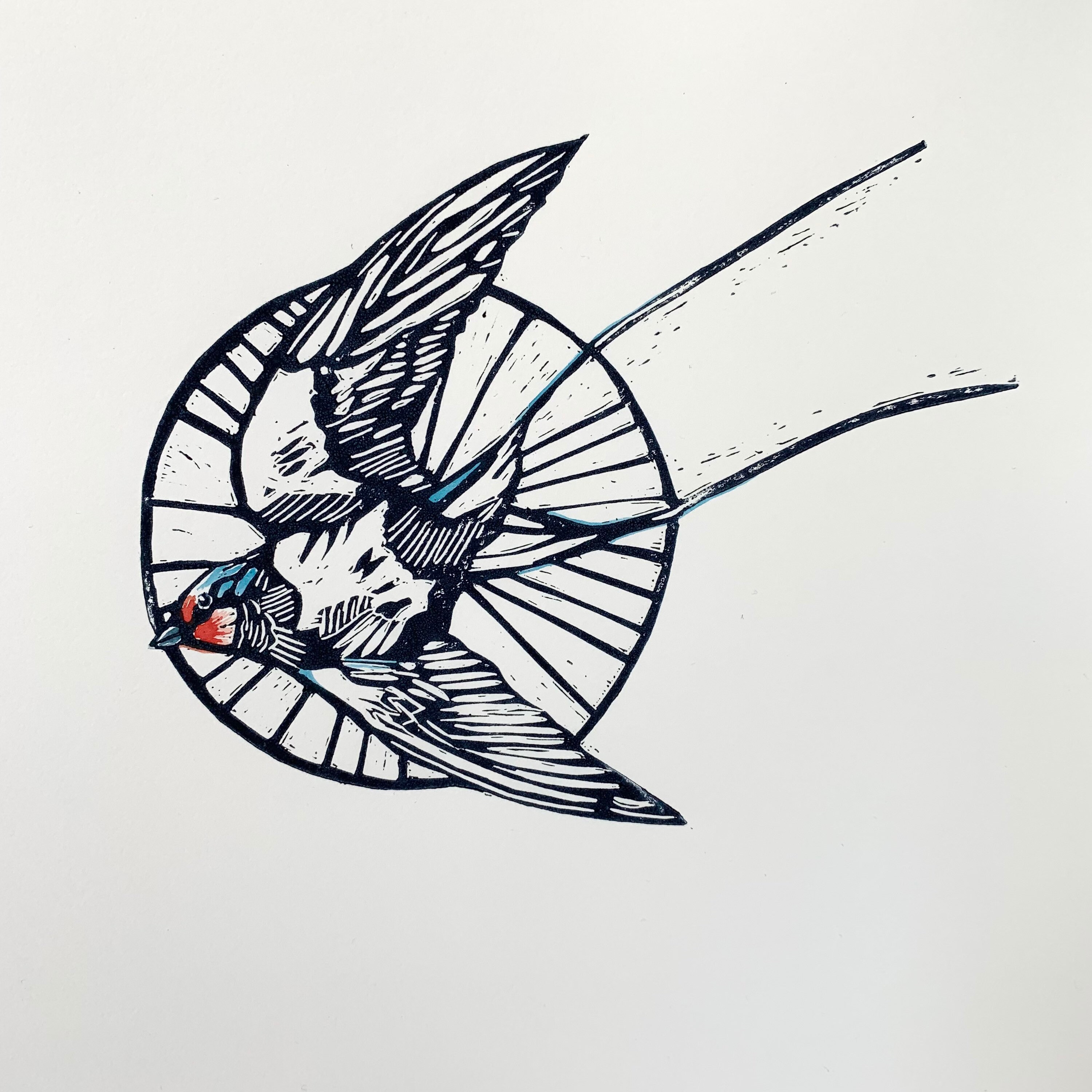 Swooping Swallow & Sunshine Linocut Print Swallow Print - Etsy Singapore