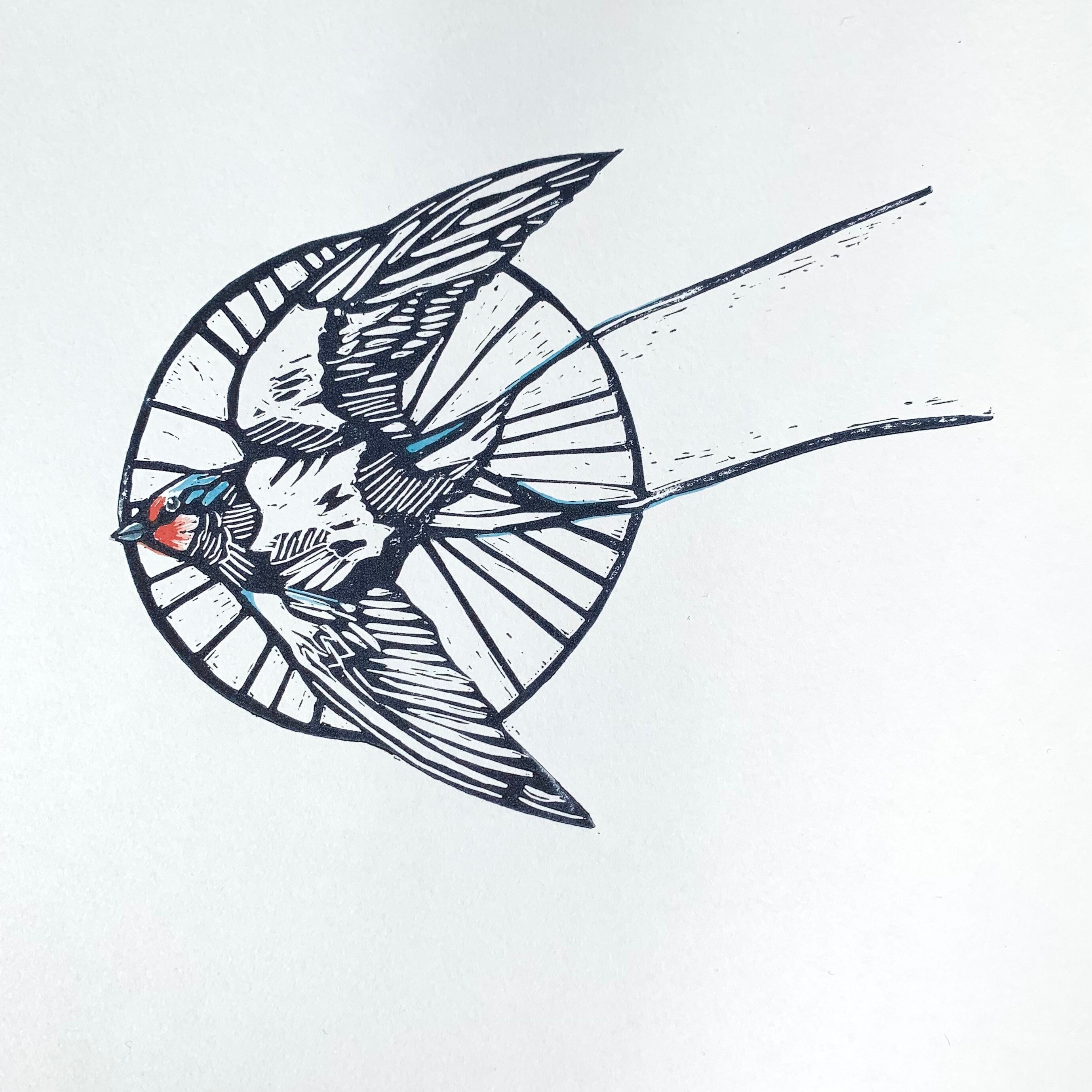 Swooping Swallow & Sunshine Linocut Print Swallow Print - Etsy Singapore