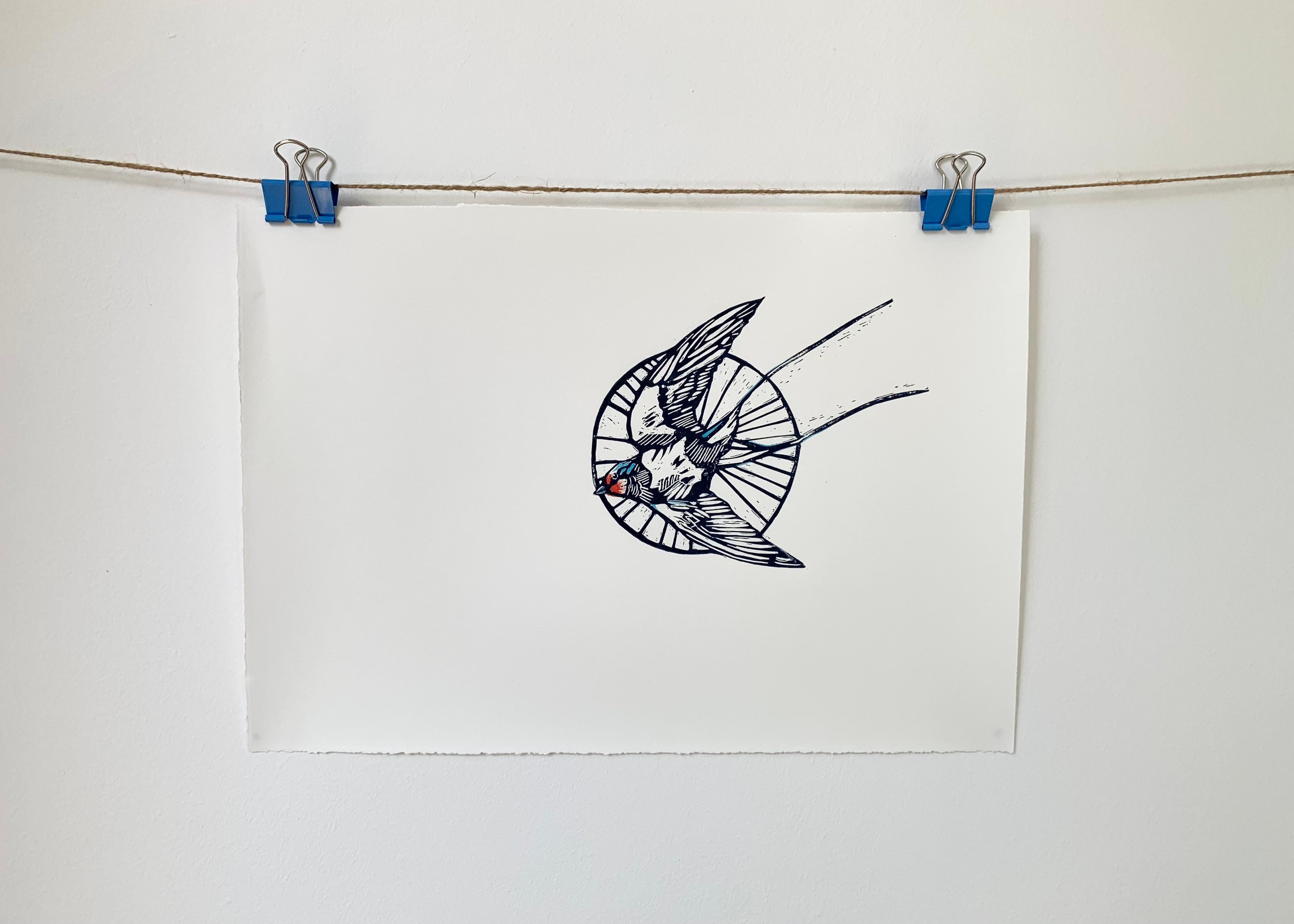 Swooping Swallow & Sunshine Linocut Print Swallow Print - Etsy Singapore