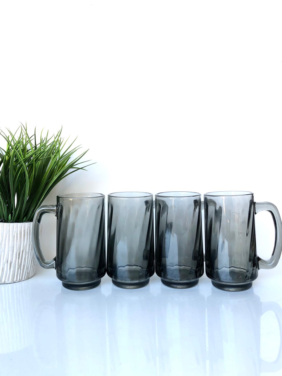 Vintage Mugs Smokey Grey Glass Beer Mugs Set of 4 Libbey Glass - Etsy