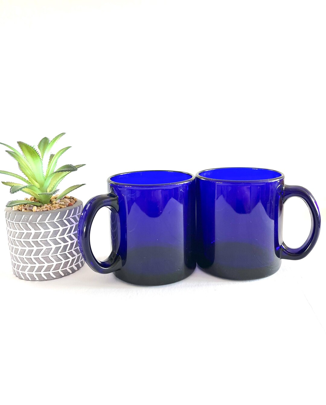 Blue Glass Coffee Mugs Cobalt Blue Glass Vintage Mugs - Etsy