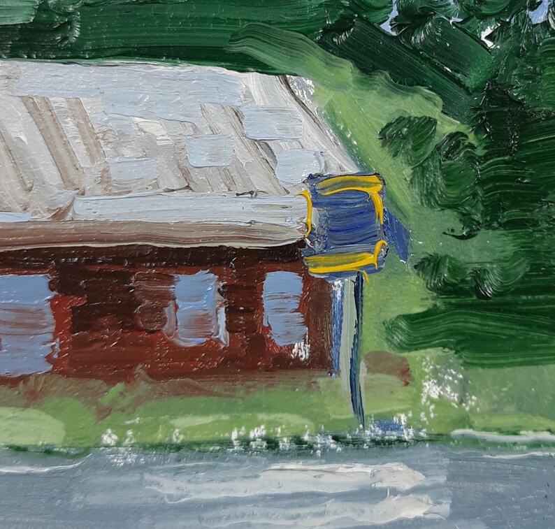 Rustic Red House Landscape, Original Oil Painting, Ukrainian ...