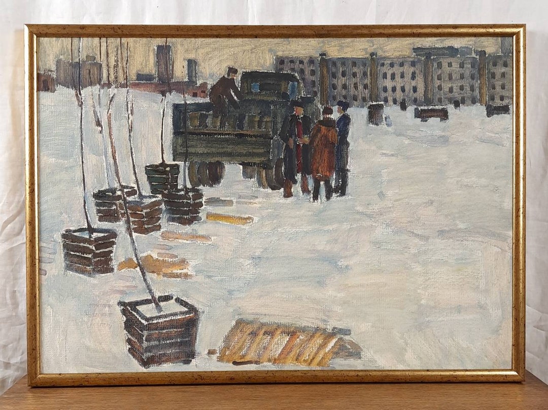 Original Oil Painting, Socialist Realism, Cityscape, Winter, Snow, City ...