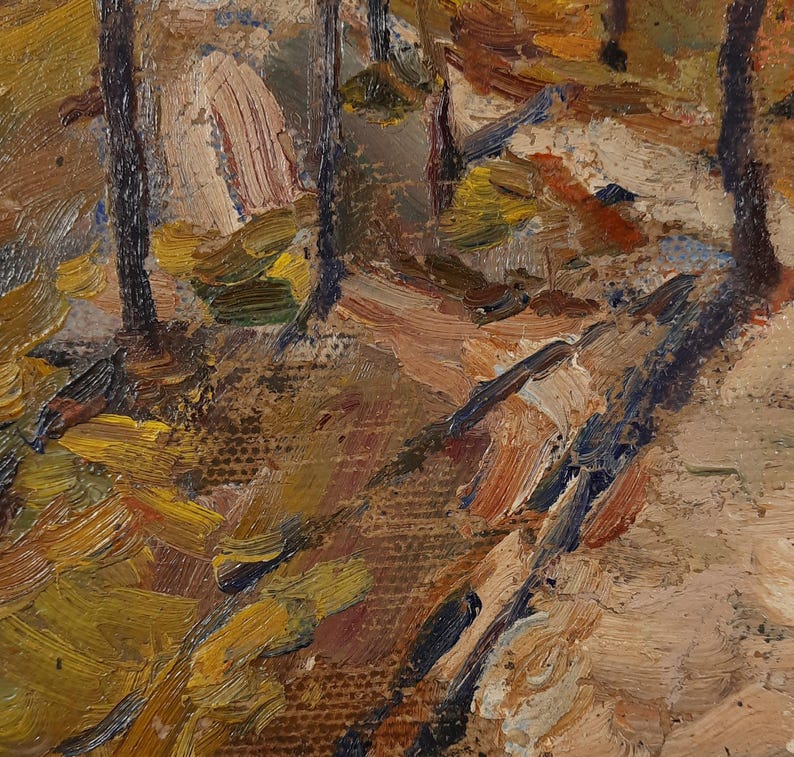 Signed Forest Path Oil Painting, Ukrainian Impressionist Landscape Art ...