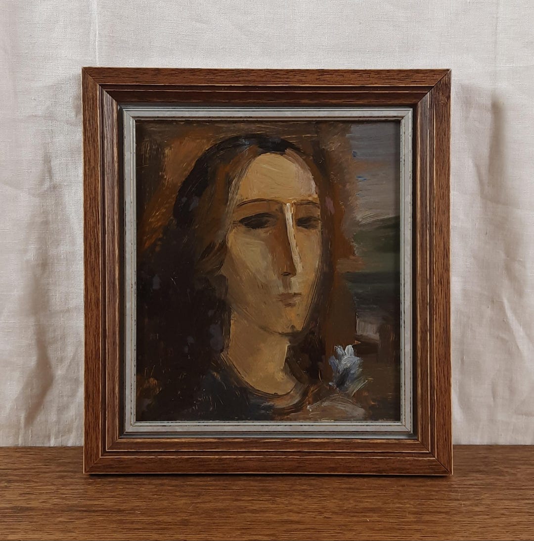 Vintage Female Portrait, Original Figurative Oil Painting, European Art ...