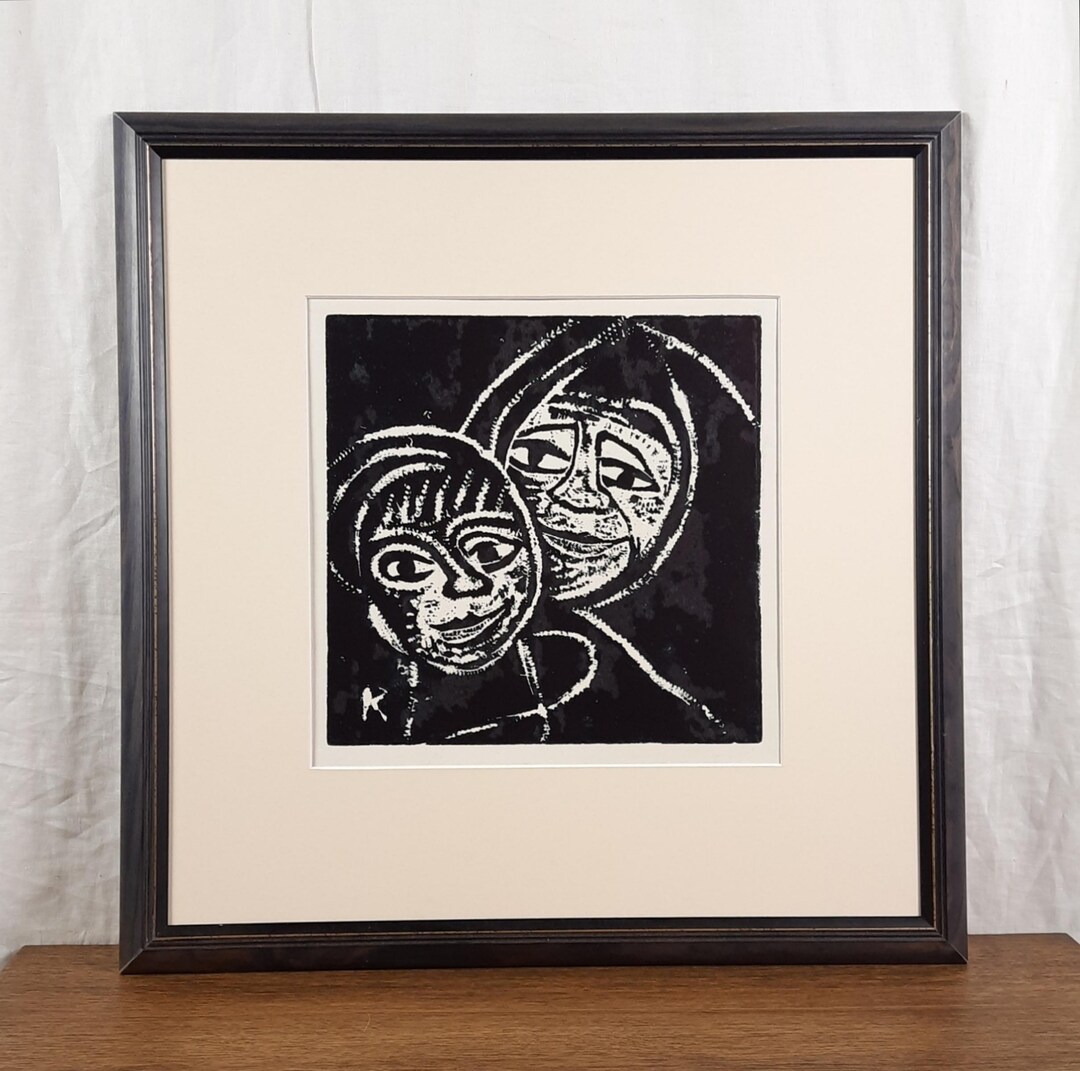 Mother's Smile, Collectible, Original Linocut, Linoprint Art, Ukrainian ...