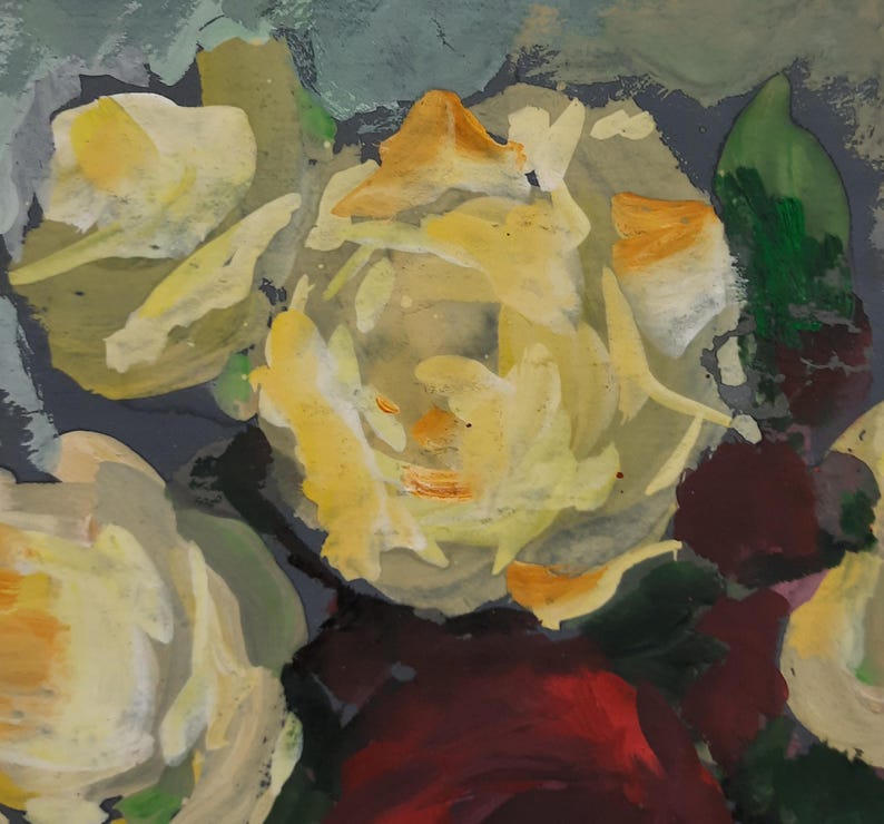 Roses in Vase, Original Gouache Still Life, Floral Painting on Paper ...