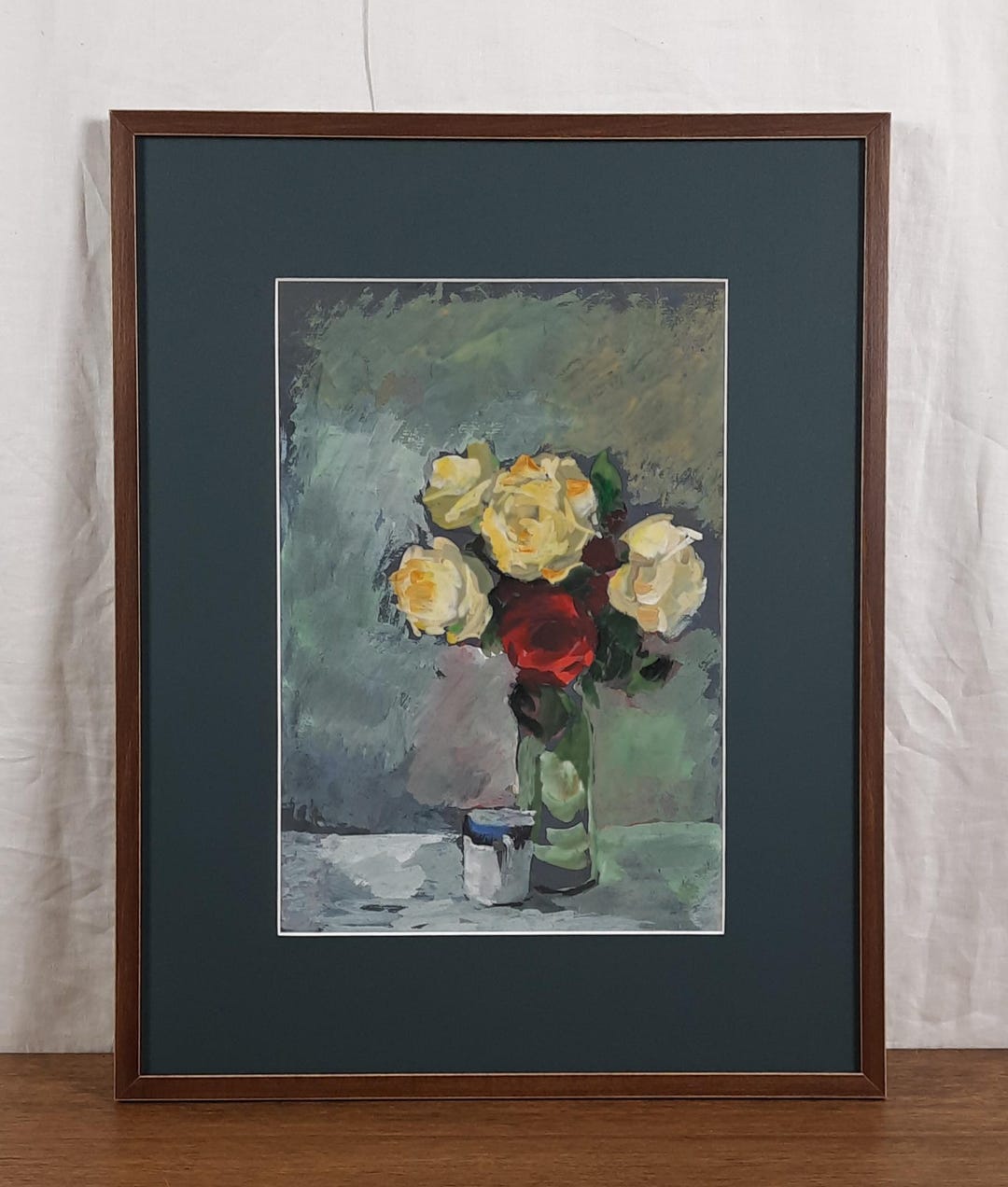 Roses in Vase, Original Gouache Still Life, Floral Painting on Paper ...