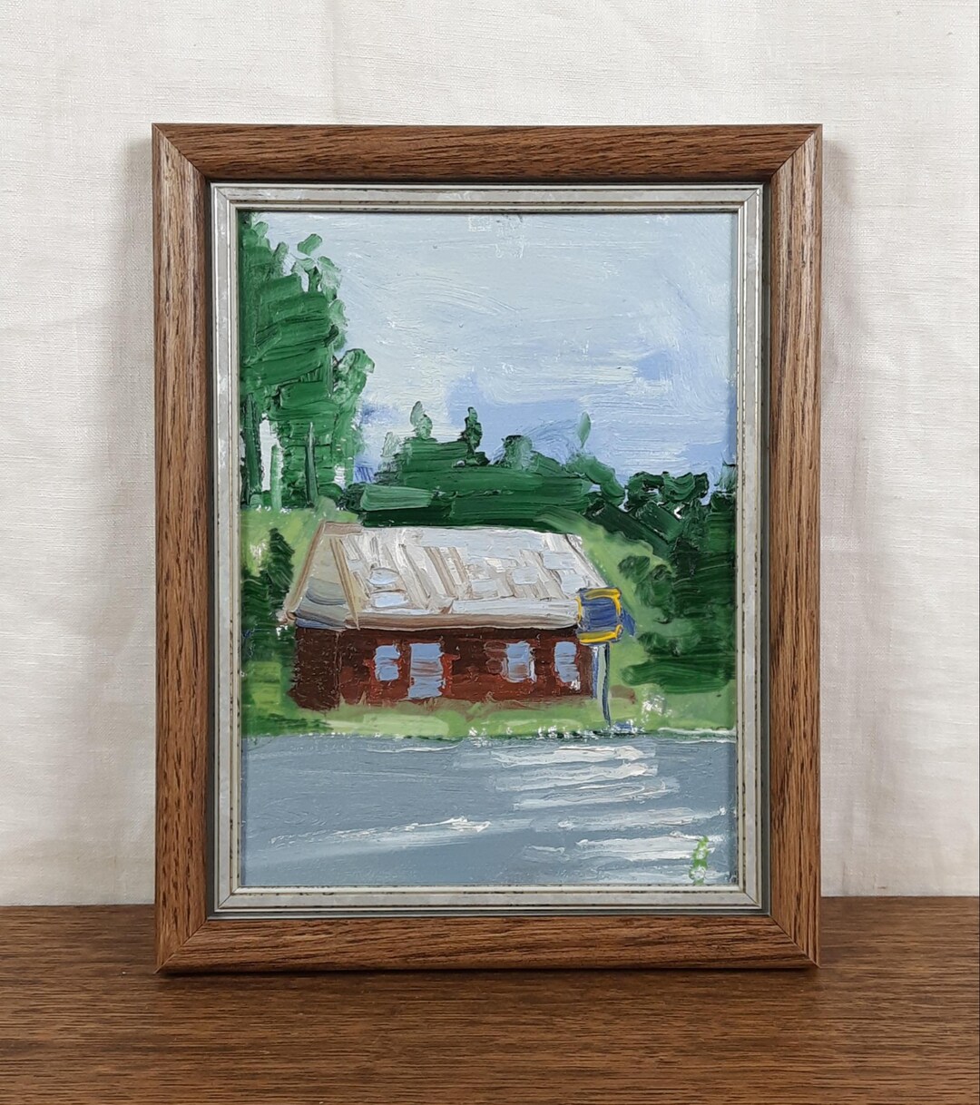Rustic Red House Landscape, Original Oil Painting, Ukrainian ...