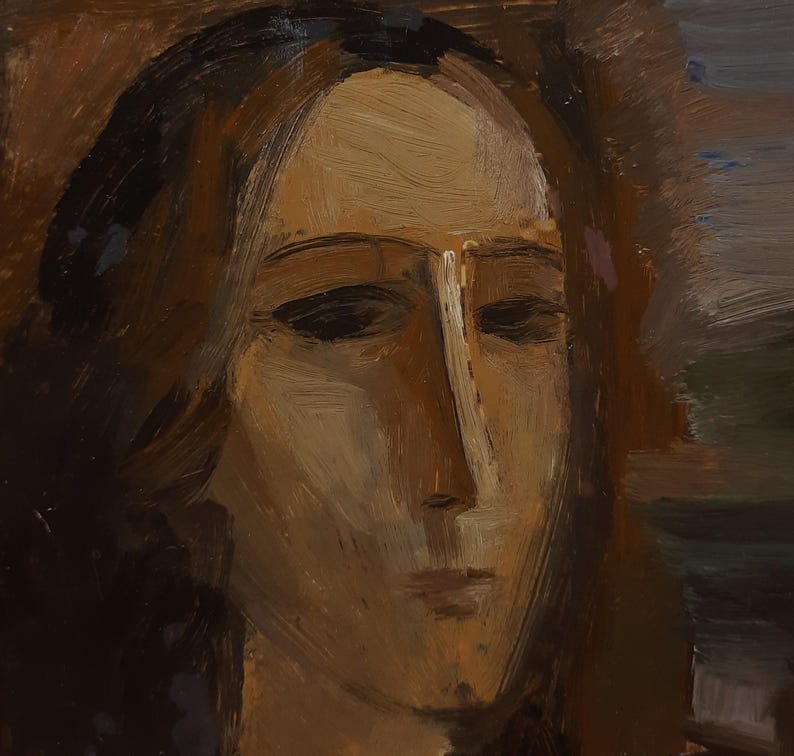 Vintage Female Portrait, Original Figurative Oil Painting, European Art ...