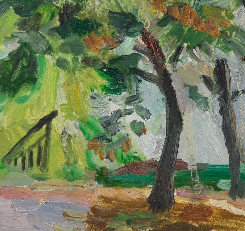 Small Original Oil Painting, Framed Park Landscape With Trees ...