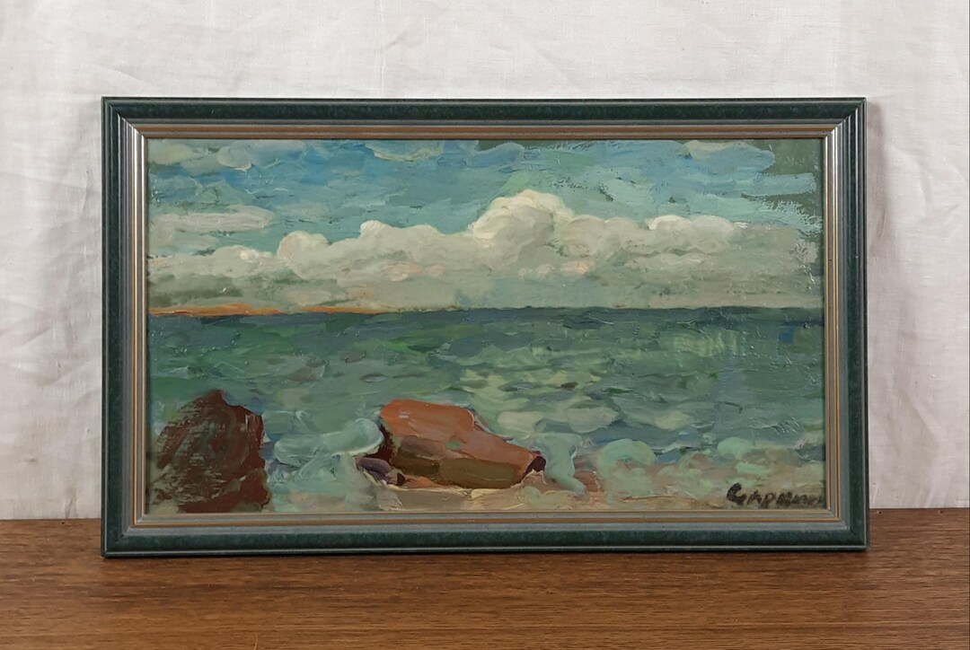 Vintage Seascape Oil Painting, Framed Original Coastal Landscape ...