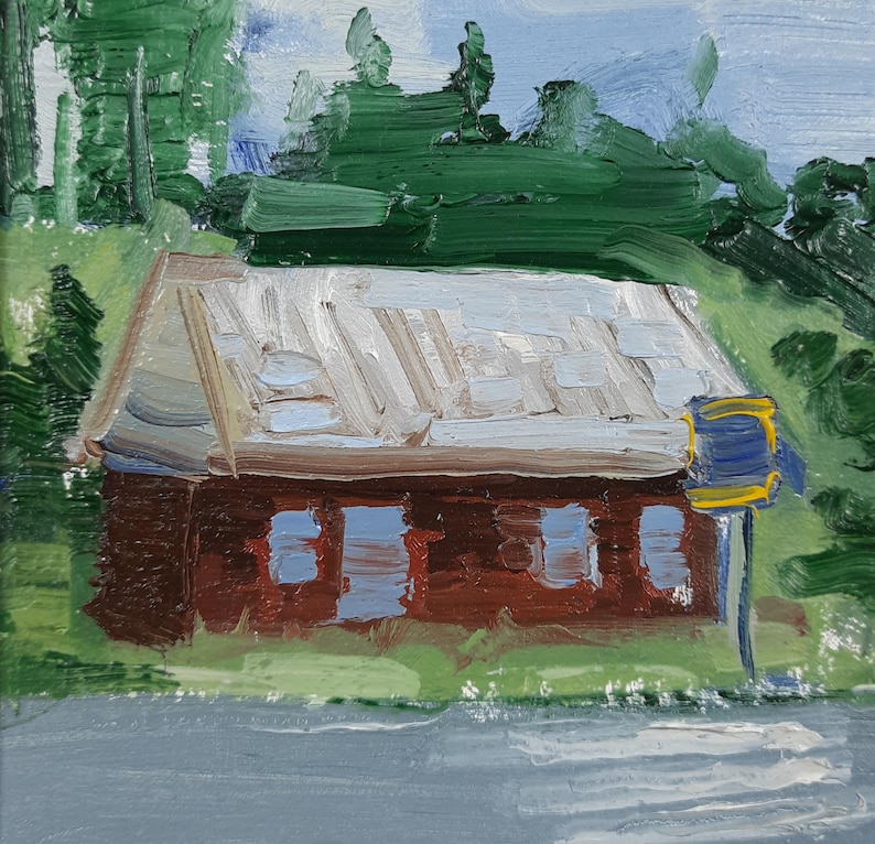Rustic Red House Landscape, Original Oil Painting, Ukrainian ...