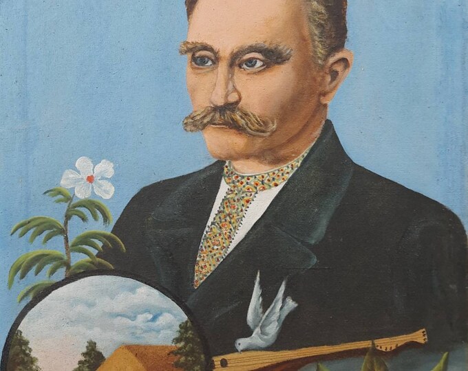 Original Oil Painting, Portrait, Ivan Franko, Ukrainian Writer, Naive ...